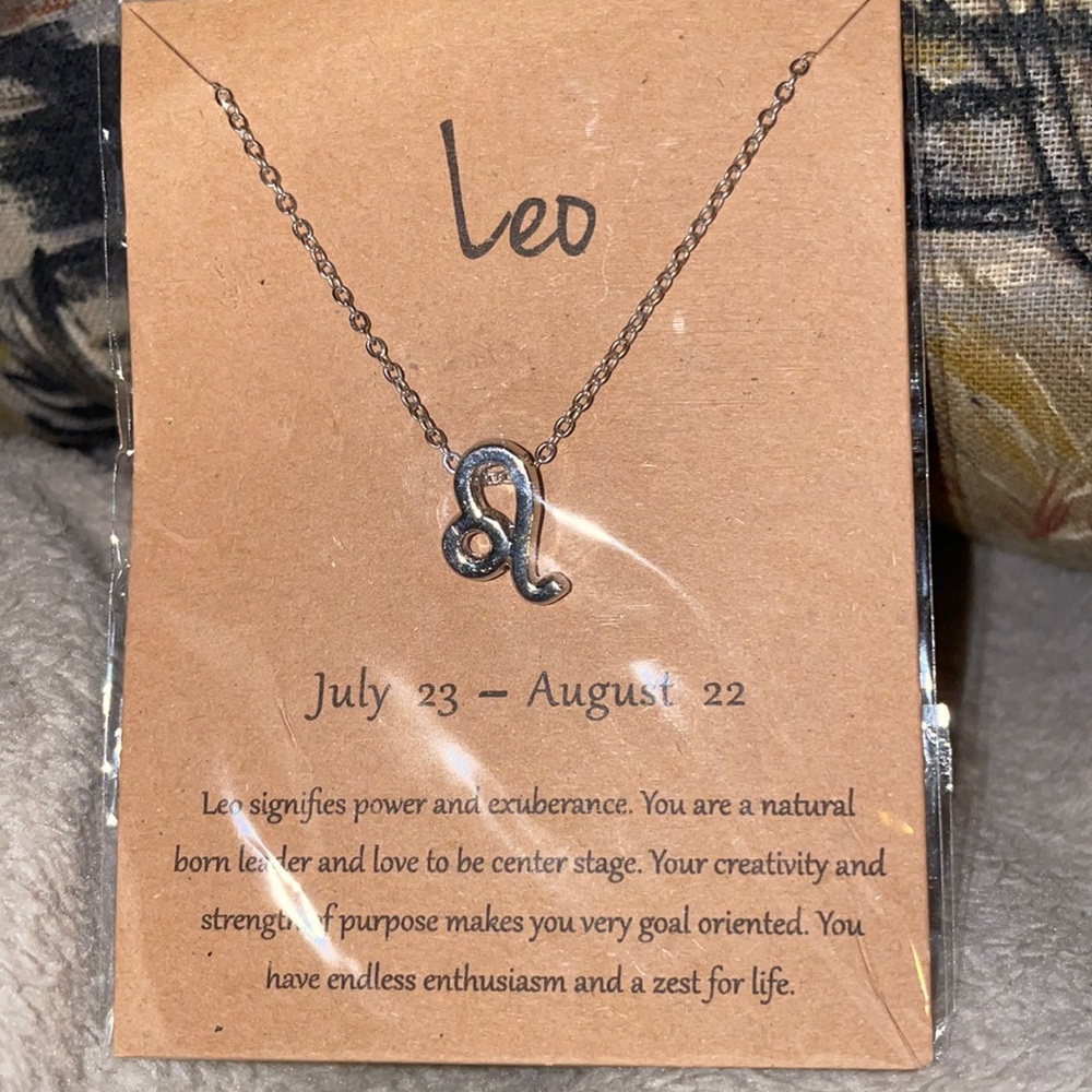 Leo Zodiac Sign Necklace, Silver, 16” Chain - Gem